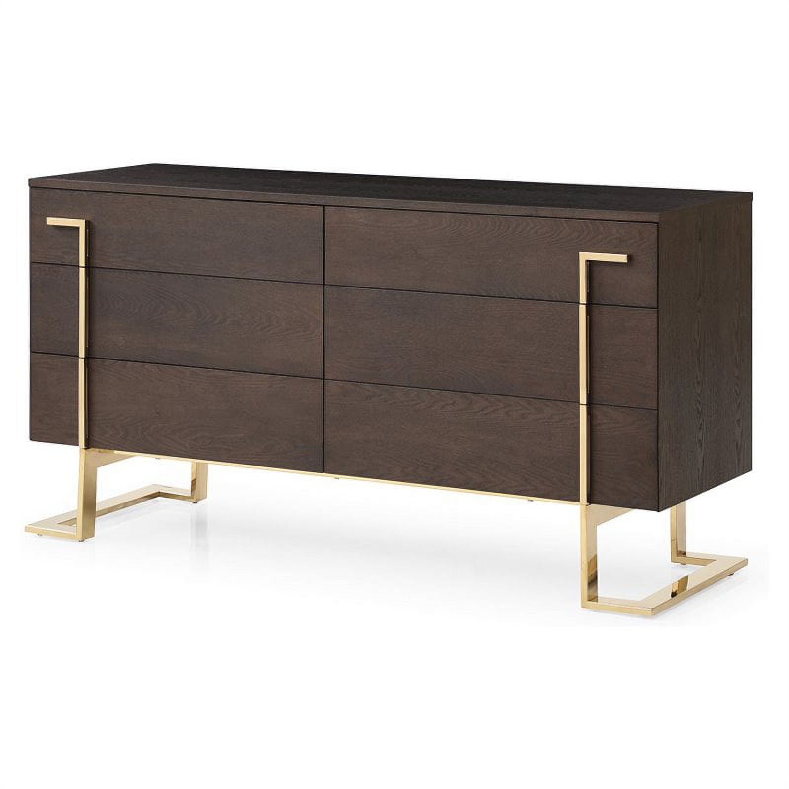 Modrest Moontide 6-Drawer Modern Wood Veneer Dresser in Brown/Champagne ...