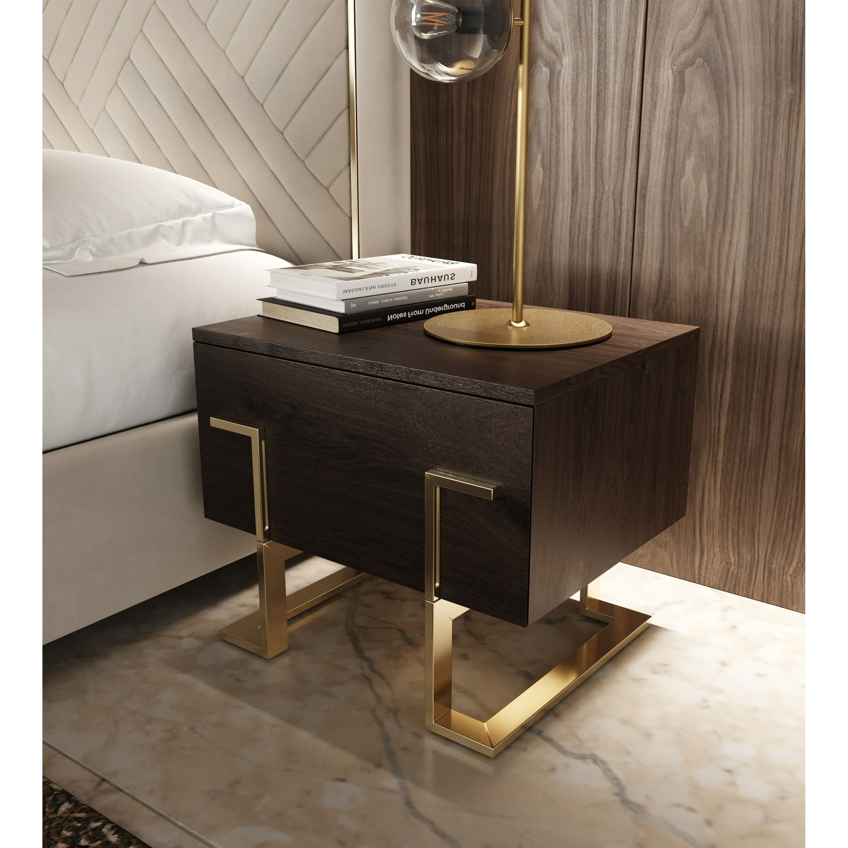 Modrest Moontide Modern Smoked Ash & Gold Nightstand - Walmart.com