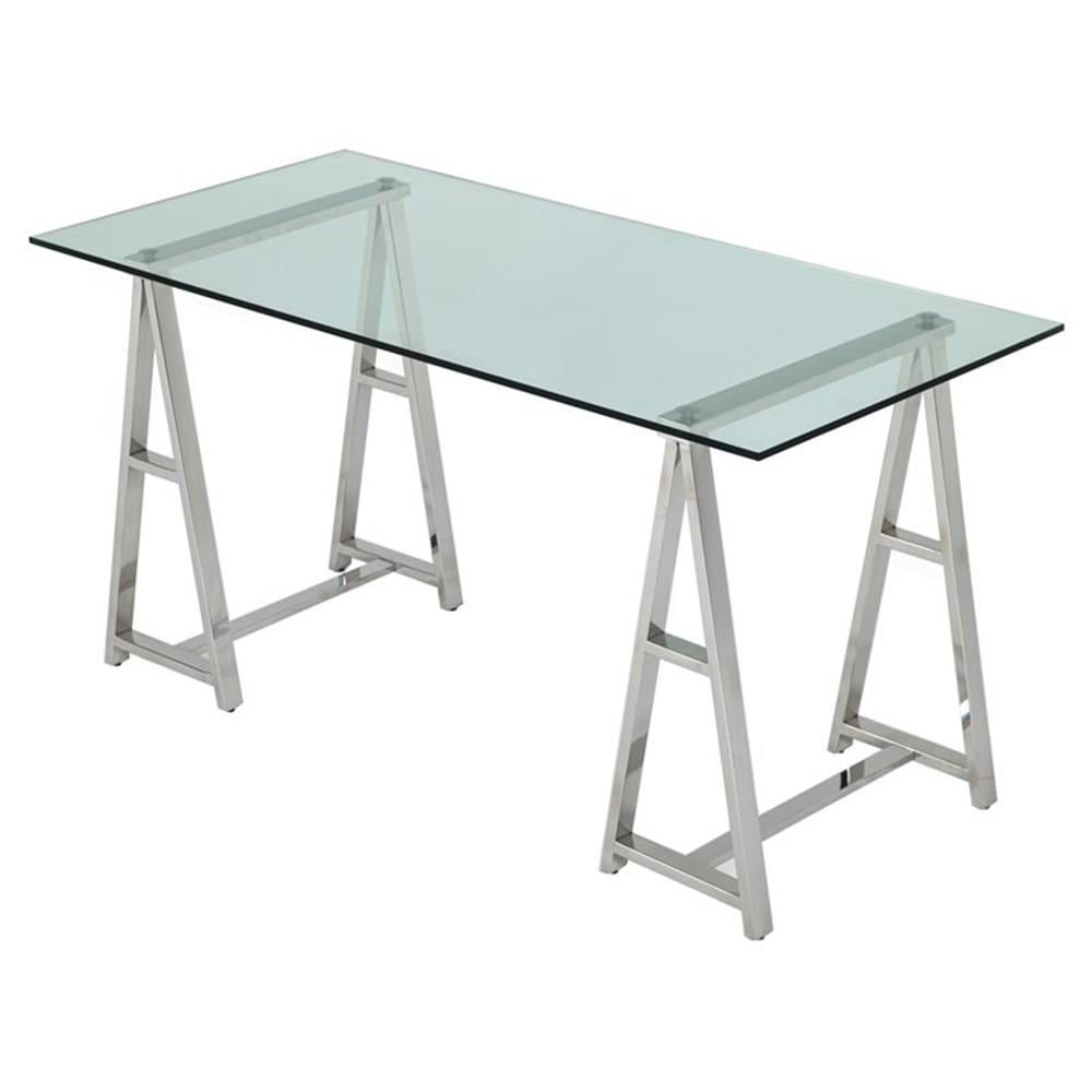 Modrest Ostro Modern Glass & Stainless Steel Writing Desk in Silver ...