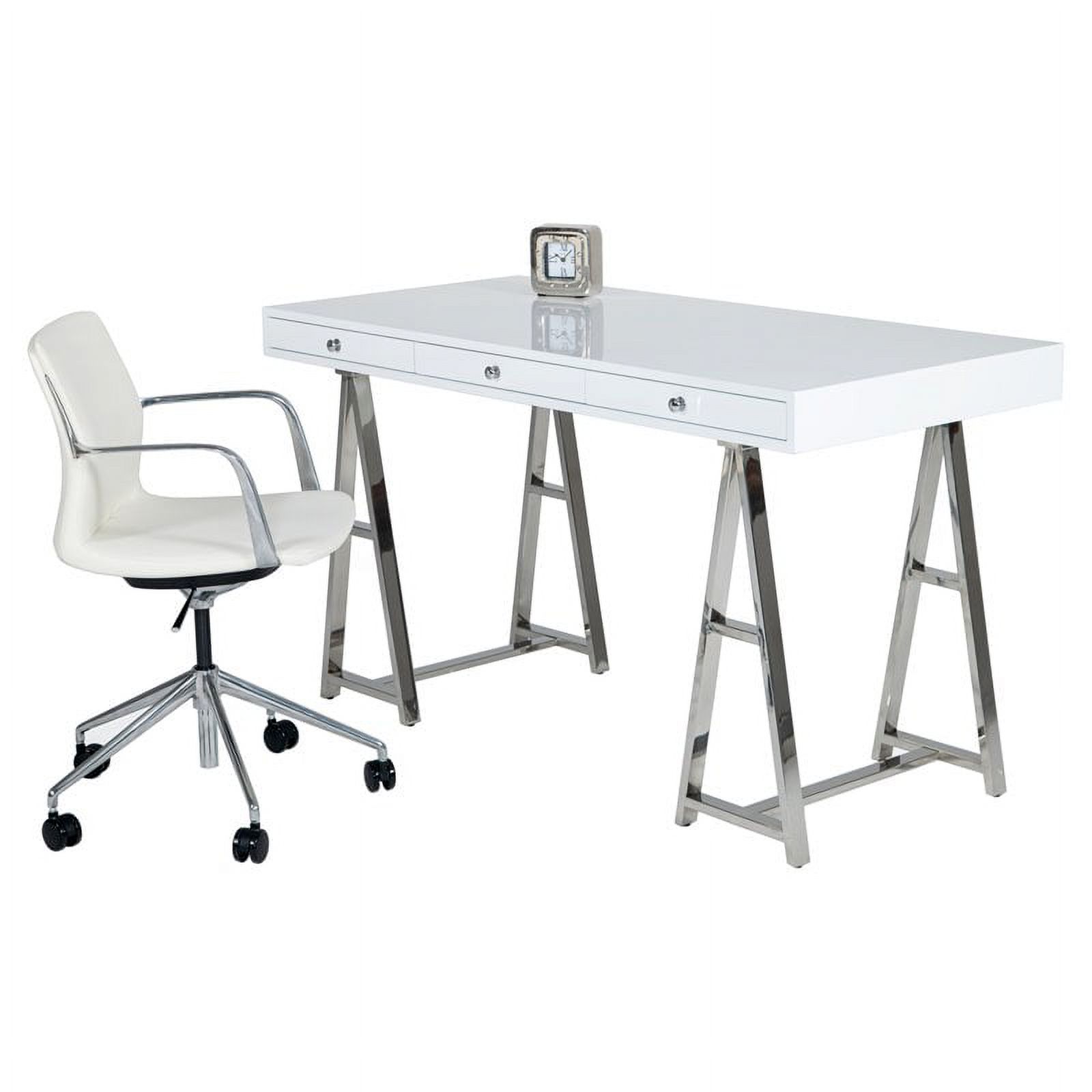 Modrest Ostrow 3-Drawer Rectangular Stainless Steel Writing Desk in ...