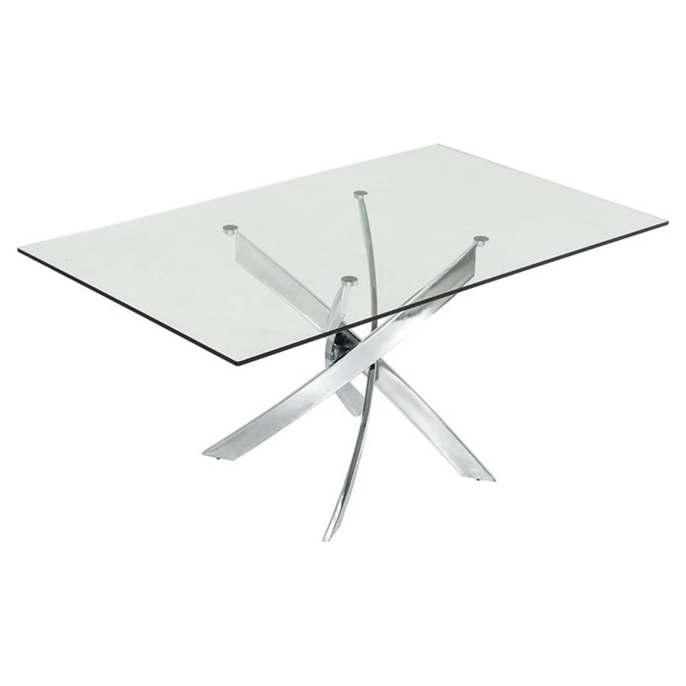 Modrest Pyrite Rectangular Modern Metal & Glass Dining Table in Silver ...
