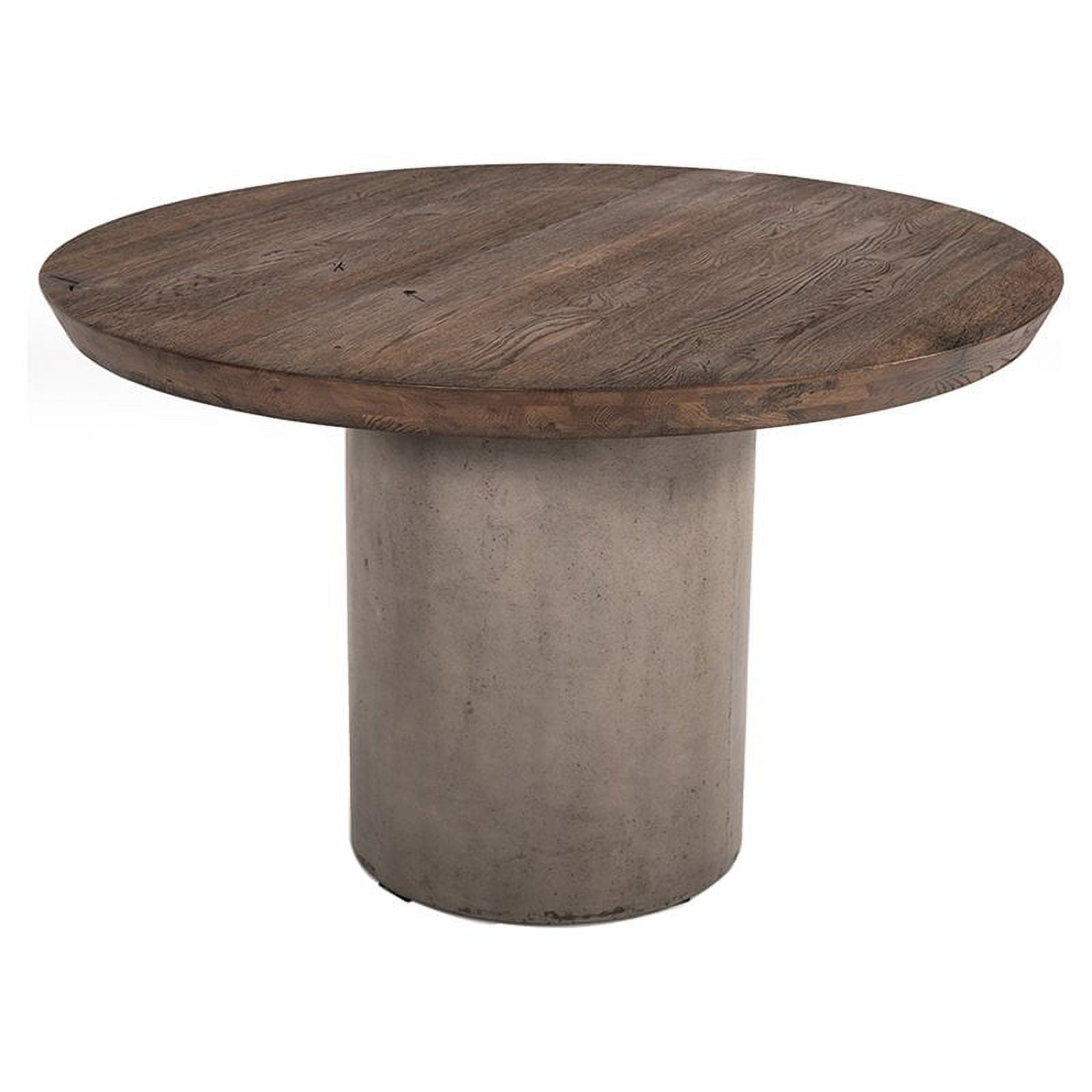 Modrest Renzo Round Modern Oak Wood & Concrete Dining Table in Dark ...