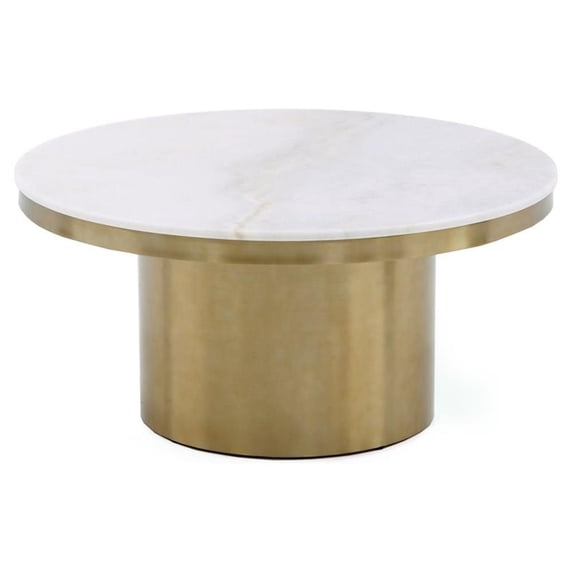 Modrest Rocky Round Stainless Steel Coffee Table in Glam White/Gold ...