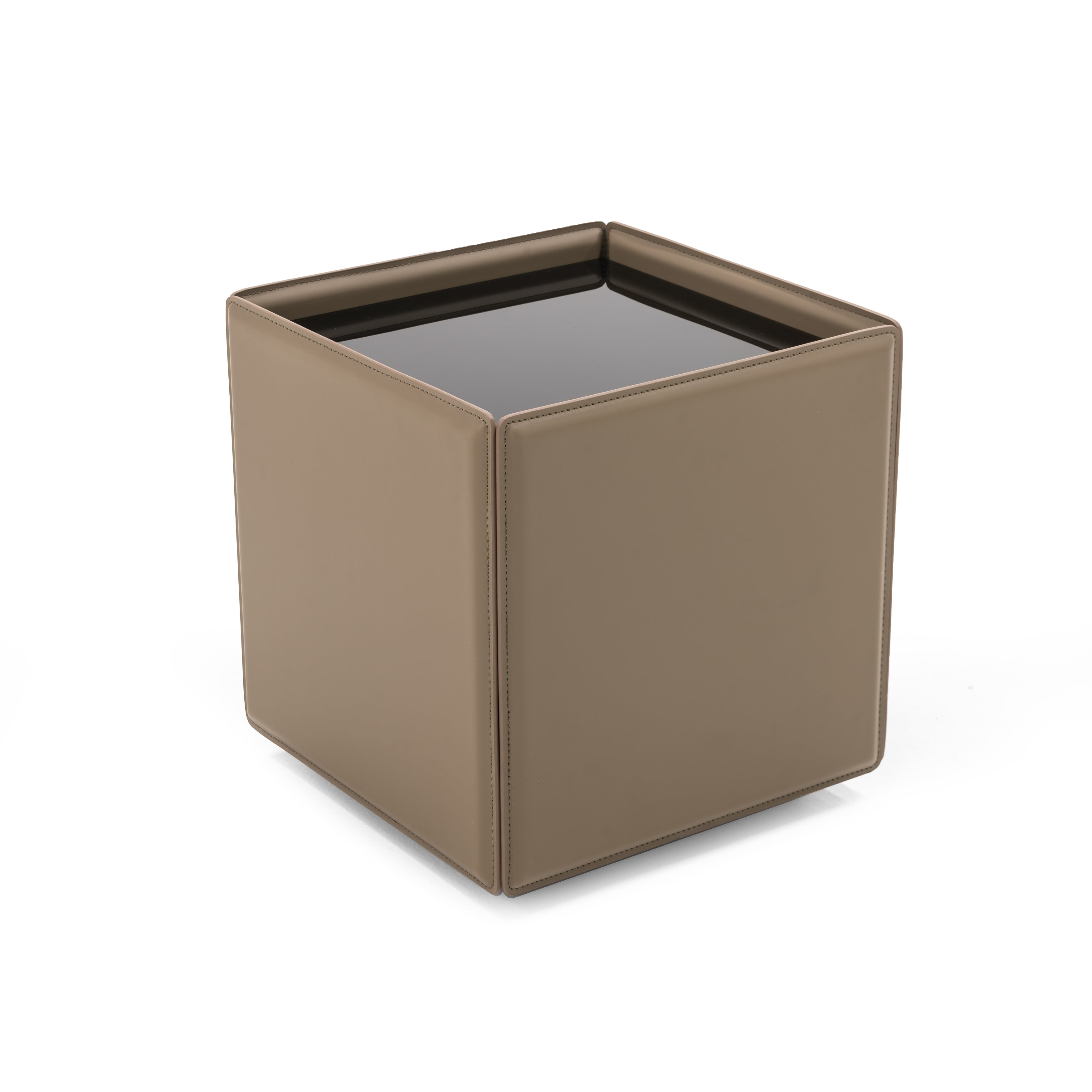Modrest Vargas Modern Faux Leather & Tempered Glass End Table in Beige ...