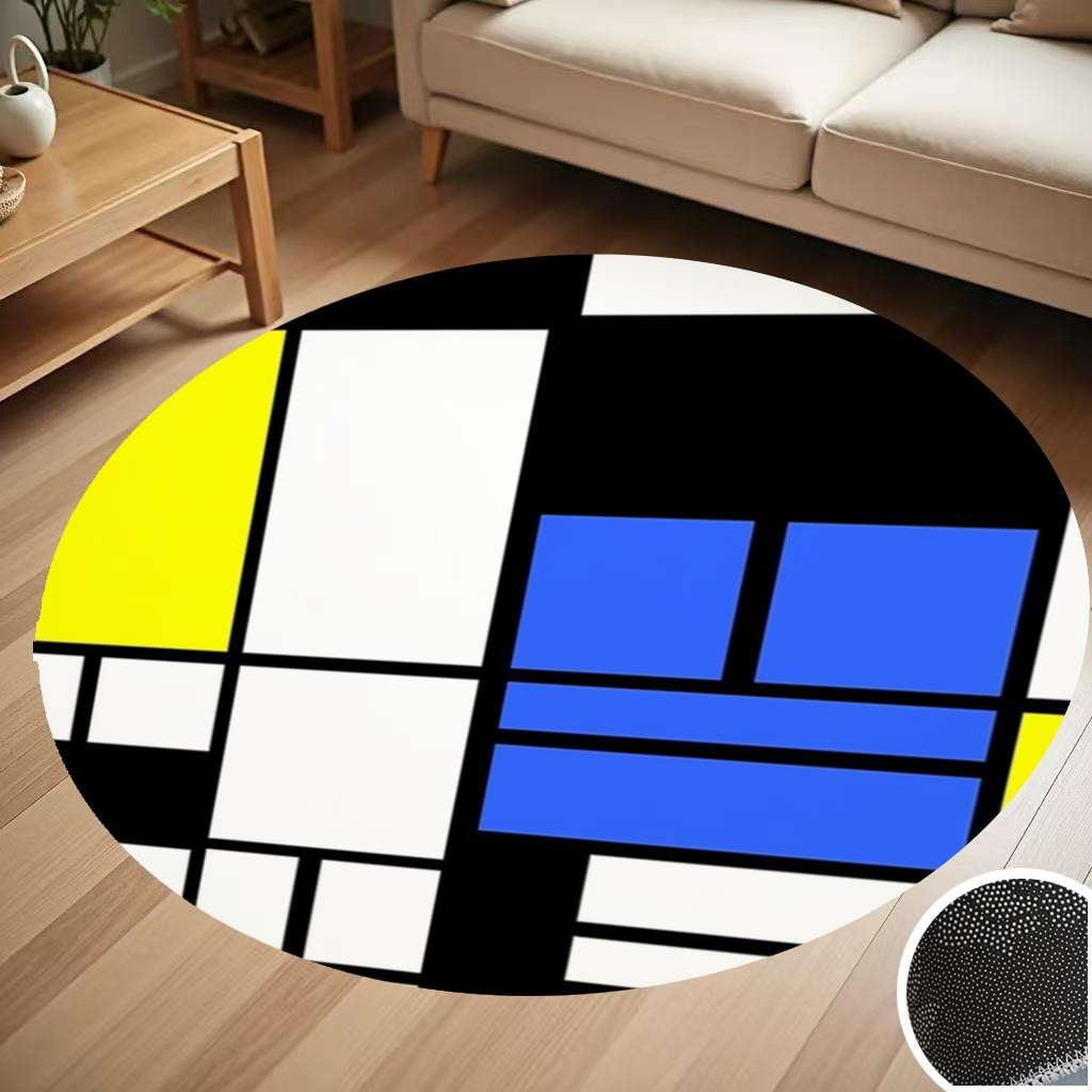Modrian Inspired Composition With Red Blue And Yellow Essential Round ...