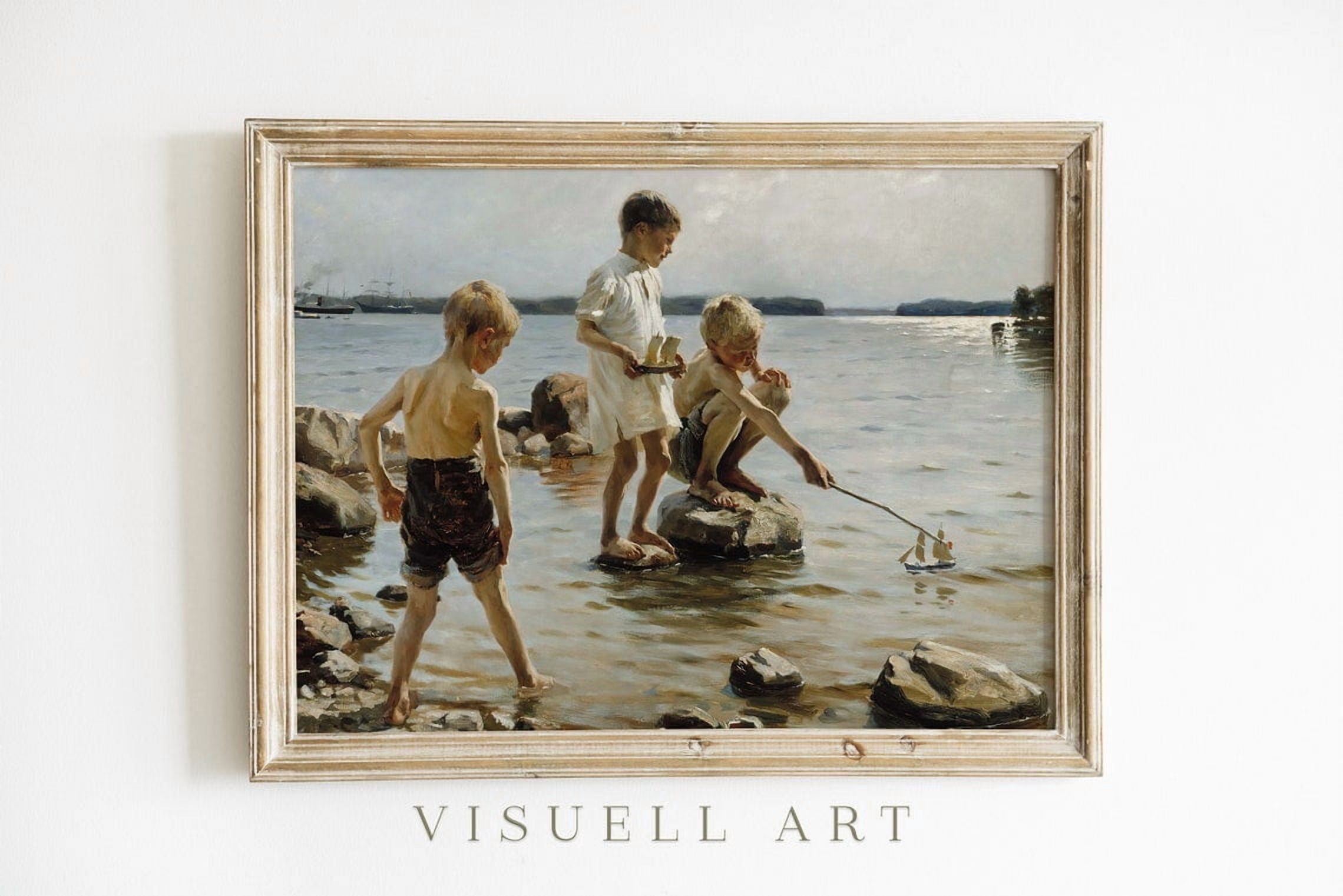 Modroom 19Th Century Fine Art Print, Young Boys Playing By The Sea ...