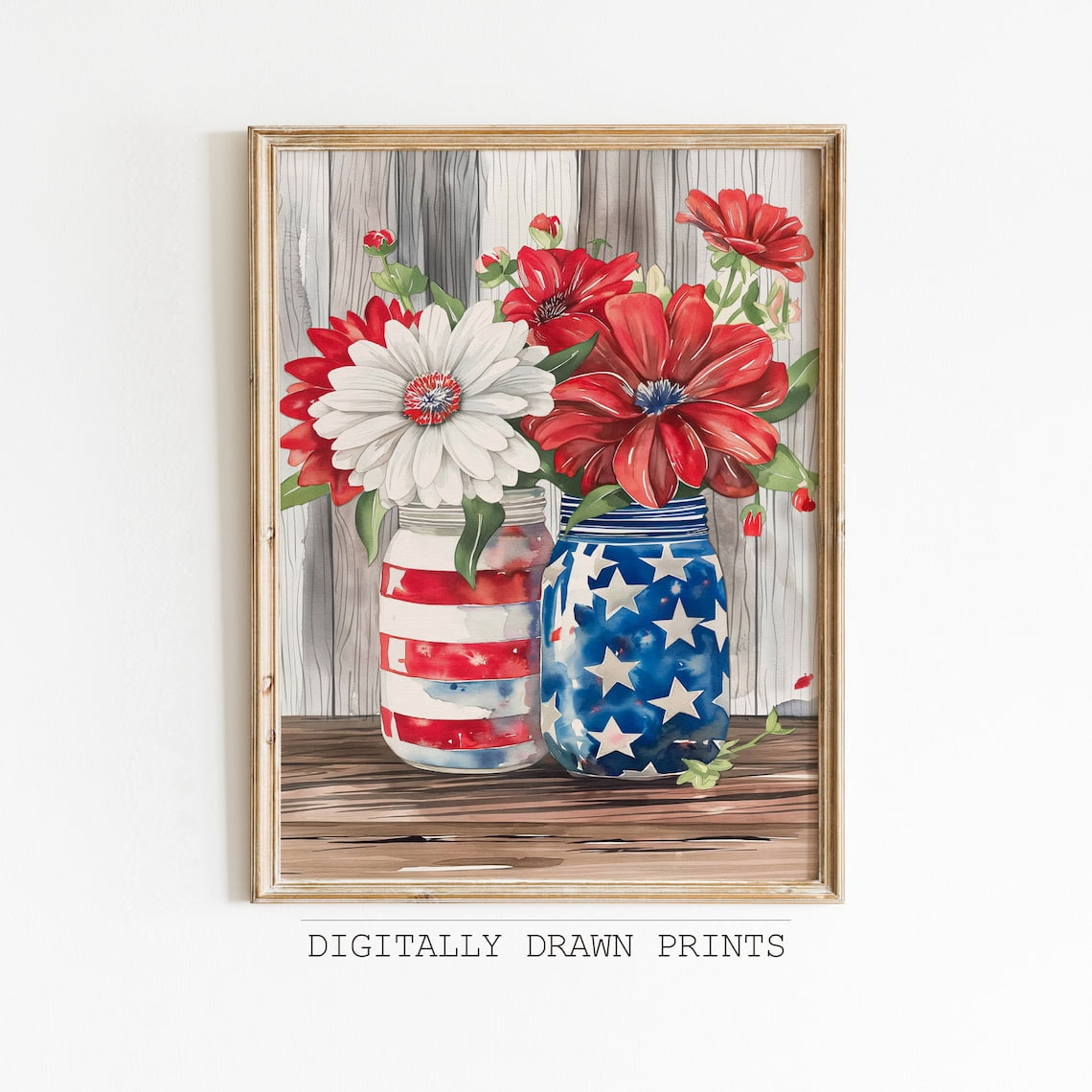 Modroom 4Th Of July Wall Art, Watercolor Floral Forth Of July Wall Art ...