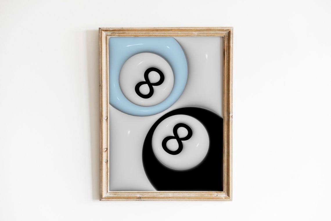 Modroom 8 Ball Print, Couple Print, Blue Trendy Retro Poster, Black ...