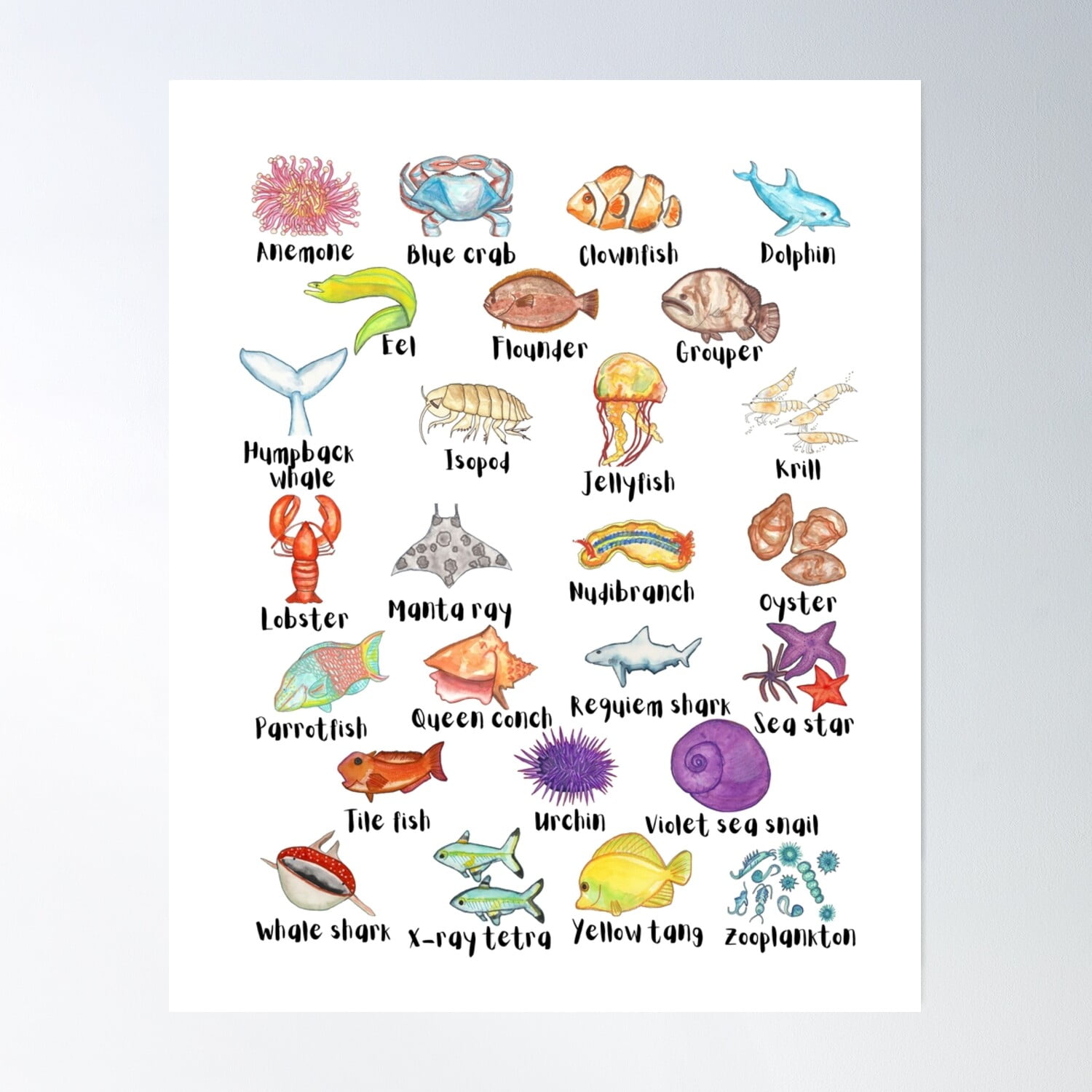 Modroom A To Z Sea Life Ocean Animals Alphabet Abc Poster Wall Art ...