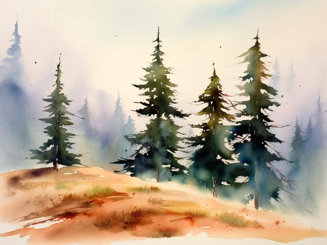Modroom Adirondack Mountains Painting Pine Forest Landscape Art Print ...