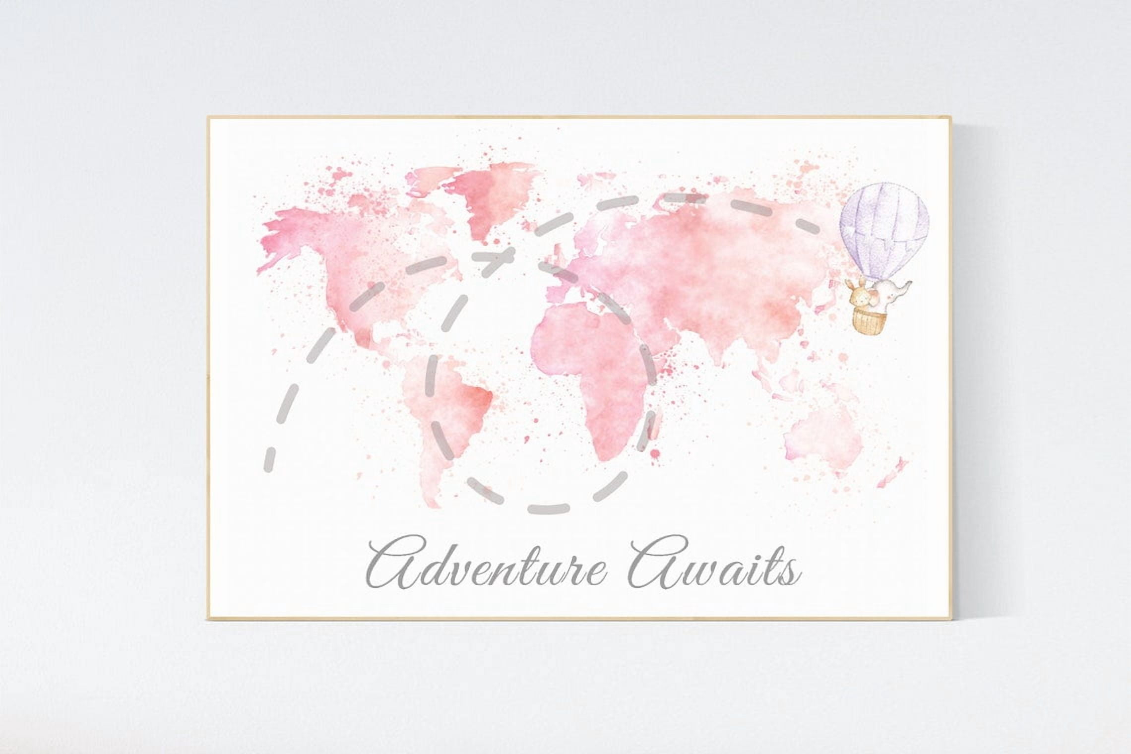 Modroom Adventure Awaits Poster, Blush Pink World Map, Nursery Baby ...