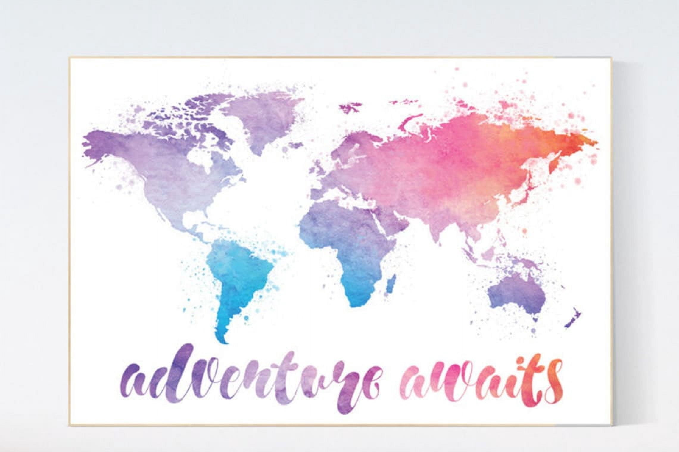 Modroom Adventure Awaits Print, World Map Print, Nursery Wall Art, Baby ...