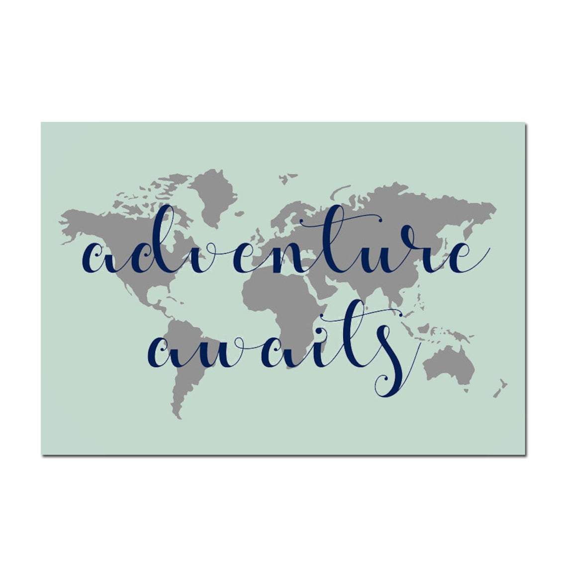 Modroom Adventure Awaits World Map Wall Art Quote Print Modern Kids ...