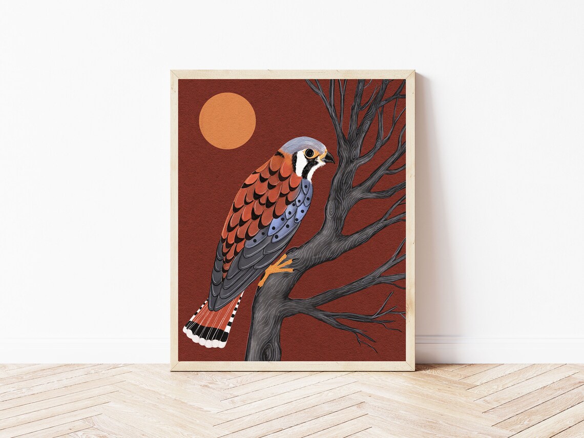 Modroom American Kestrel And Sun Folk Art Print - Falcon And Moon ...