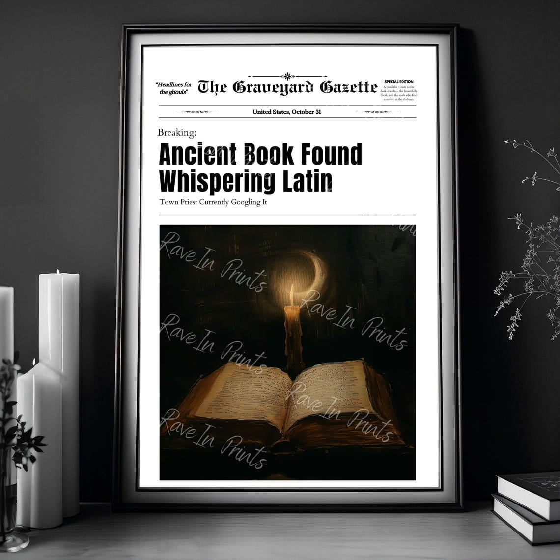 Modroom Ancient Book Newspaper Poster, Vintage Gothic Wall Art, Witchy ...