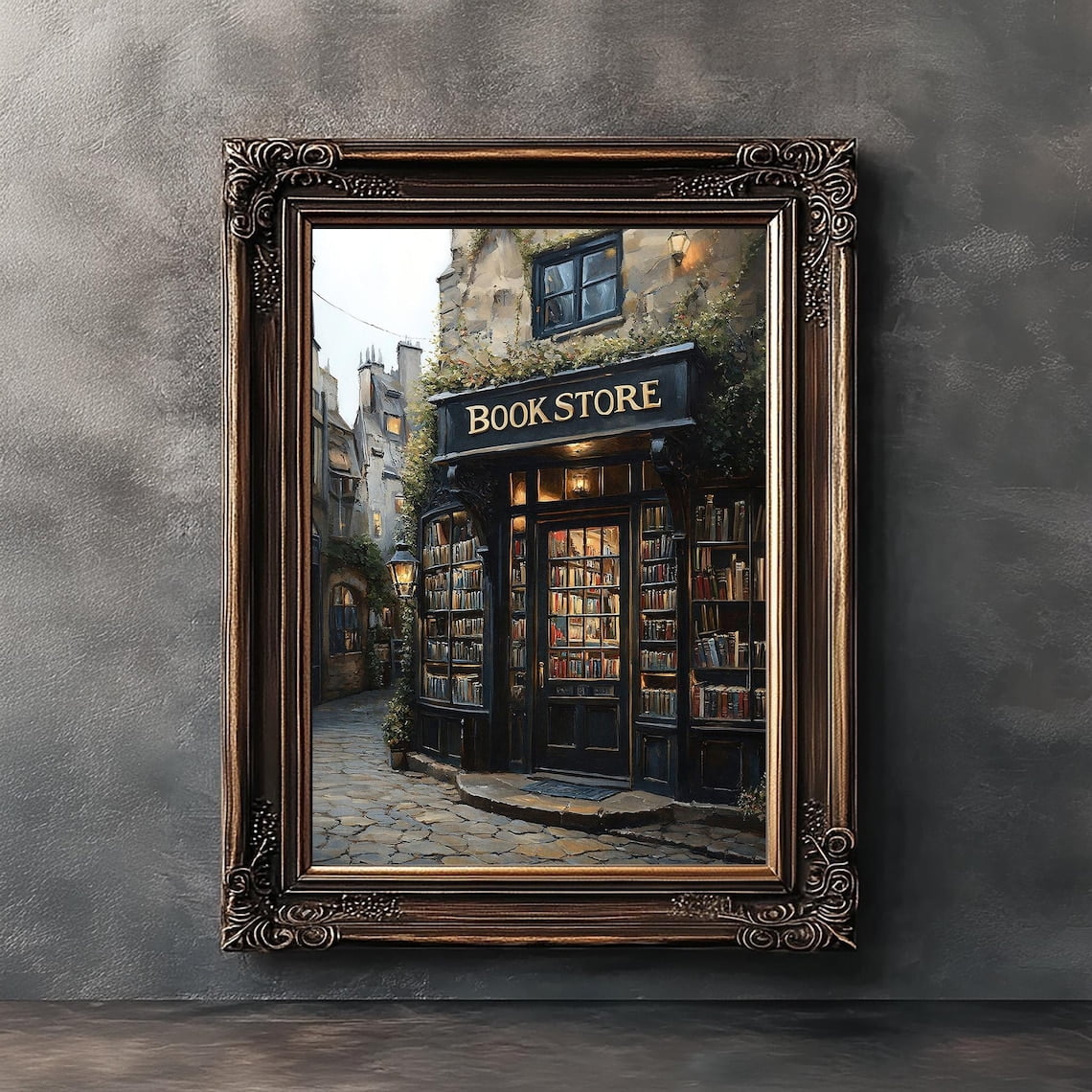 Modroom Antique Bookstore Poster, Vintage Dark Academia Library Wall ...