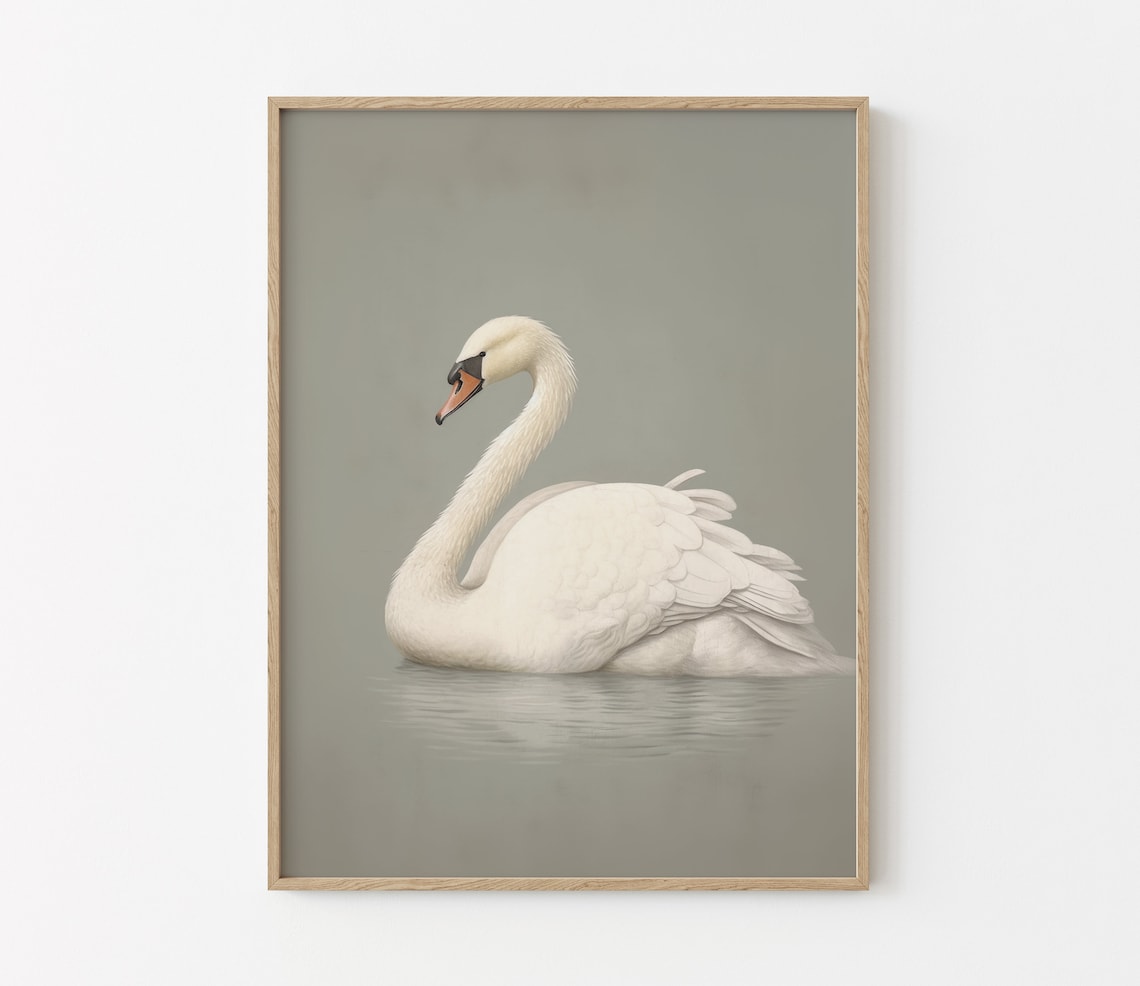 Modroom Antique Swan Print | Grey Neutral Wall Art Wall Art ...