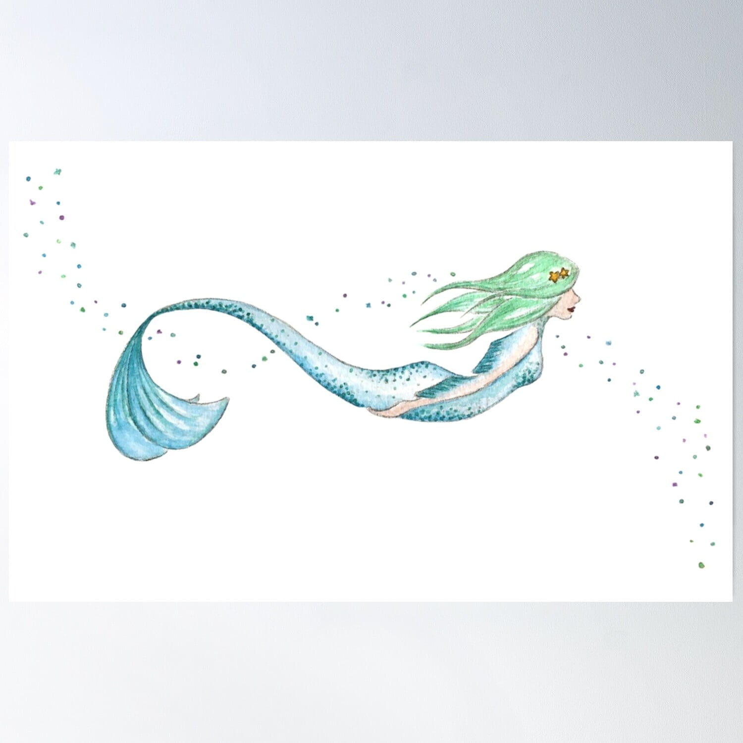 Modroom Aqua Mermaid Poster Wall Art, Modern Wall Decor, 8x12 UNFRAMED ...