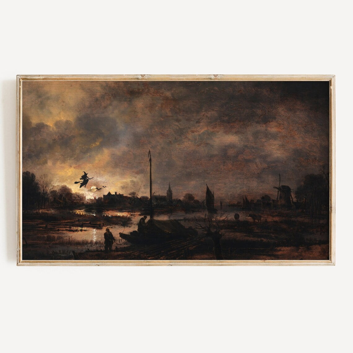 Modroom Art | Vintage Painting | Fall Spooky Night Landscape | Witch ...