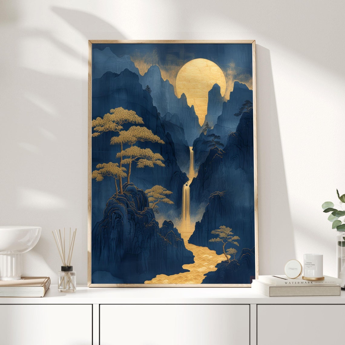 Modroom Asian Poster, Asian Art, Asian Decor, Navy Blue Wall Art, Navy ...