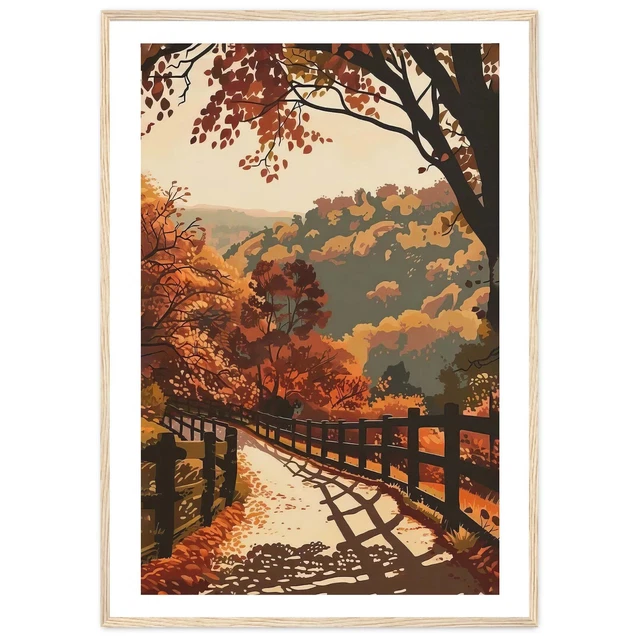 Modroom Autumn Forest Path Poster Vintage Travel Poster Landscape Art ...