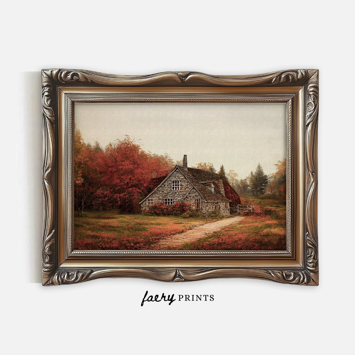 Modroom Autumn Landscape Print, Country Cottage Print, Fall Farmhouse ...