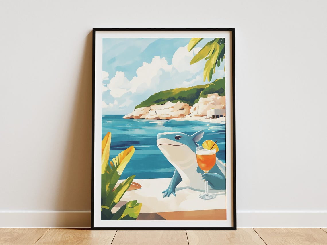 Modroom Axolotl Beach Poster Cute Coastal Animal Art Summer Vacation ...