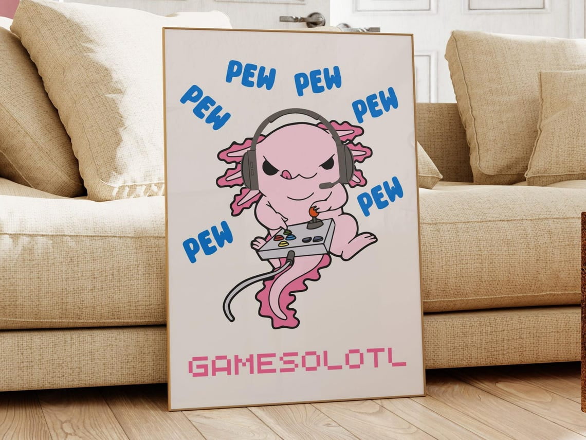 Modroom Axolotl Poster Gamer Print Retro Trendy Cool Wall Art Aesthetic ...