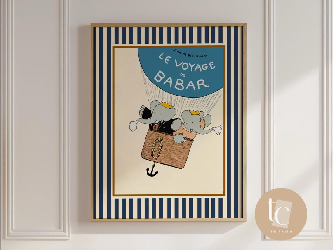 Modroom Babar The Elephant Le Voyag De Babar Nursery Wall Art Retro ...