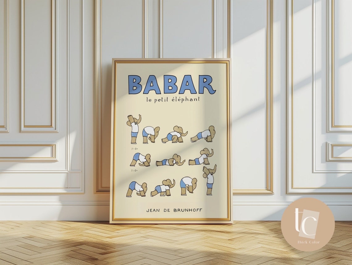 Modroom Babar The Elephant Doing Yoga Sun Salutation Nursery Wall Art ...