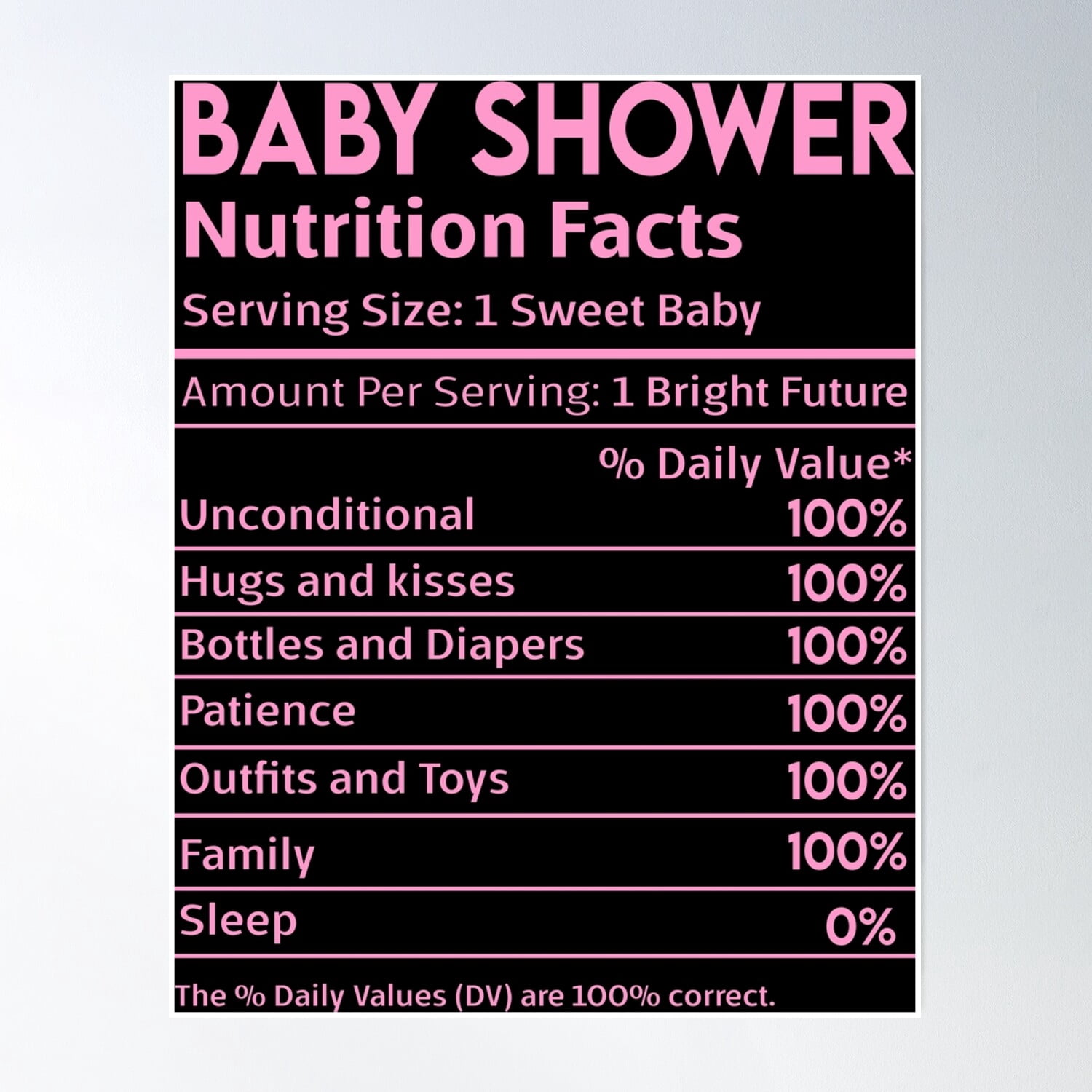 Modroom Baby Shower Nutritional Facts Pink Poster Wall Art, Modern Wall ...