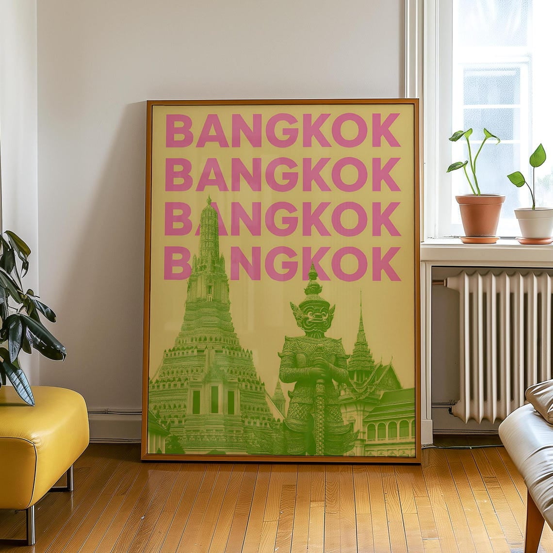 Modroom Bangkok Travel Poster, Thailand Wall Art, Bold City Print Poster, Bangkok Temple Artwork ...