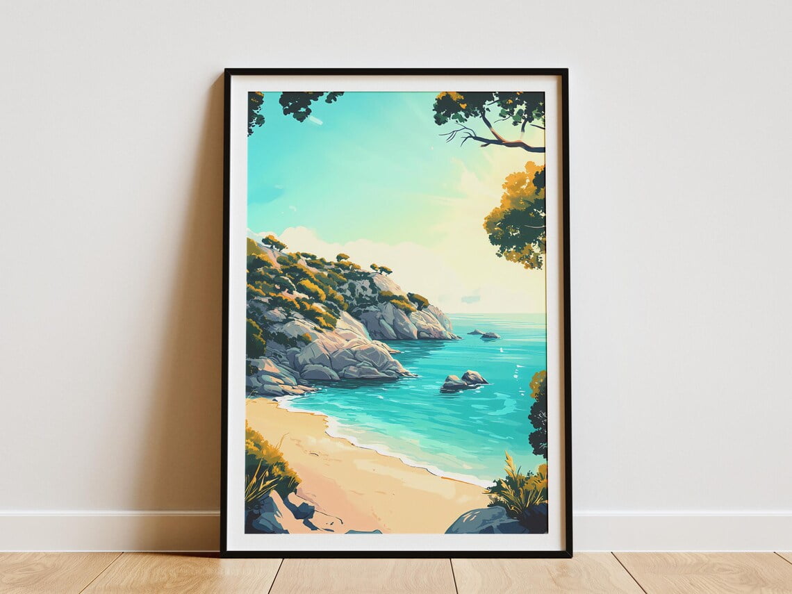 Modroom Beach Cove Summer Vacation Poster Coastal Landscape Print ...