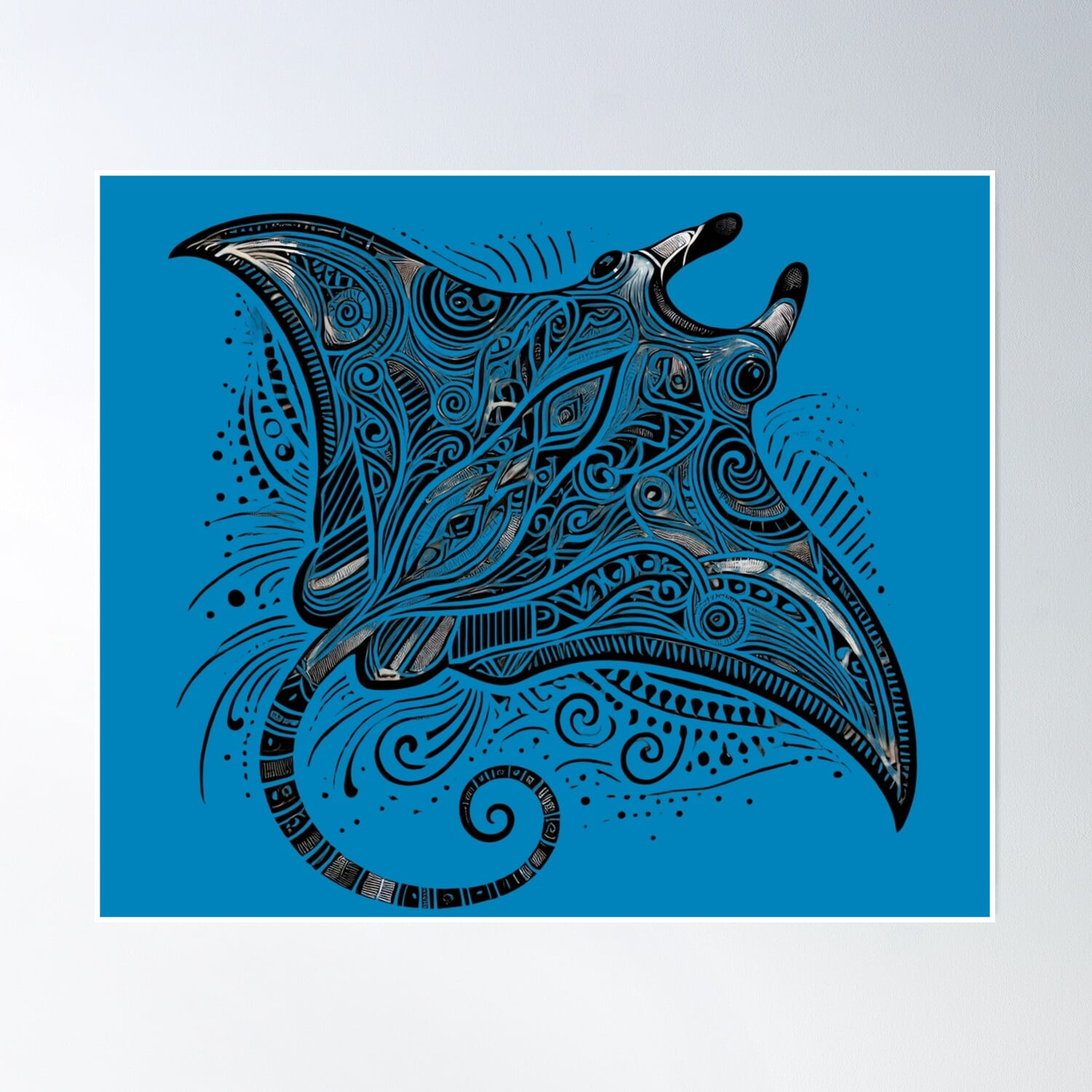 Modroom Beautiful Black And White Manta Ray Design Poster Wall Art ...