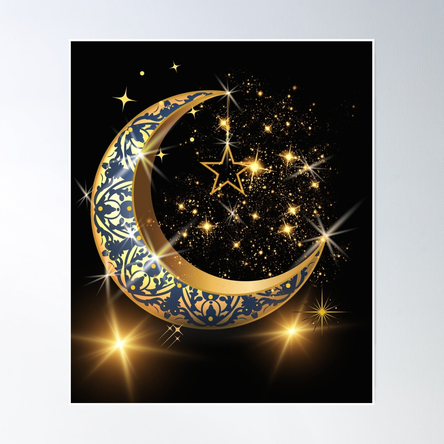 Modroom Beautiful Gold Filigree Moon & Stars Design Poster Wall Art ...