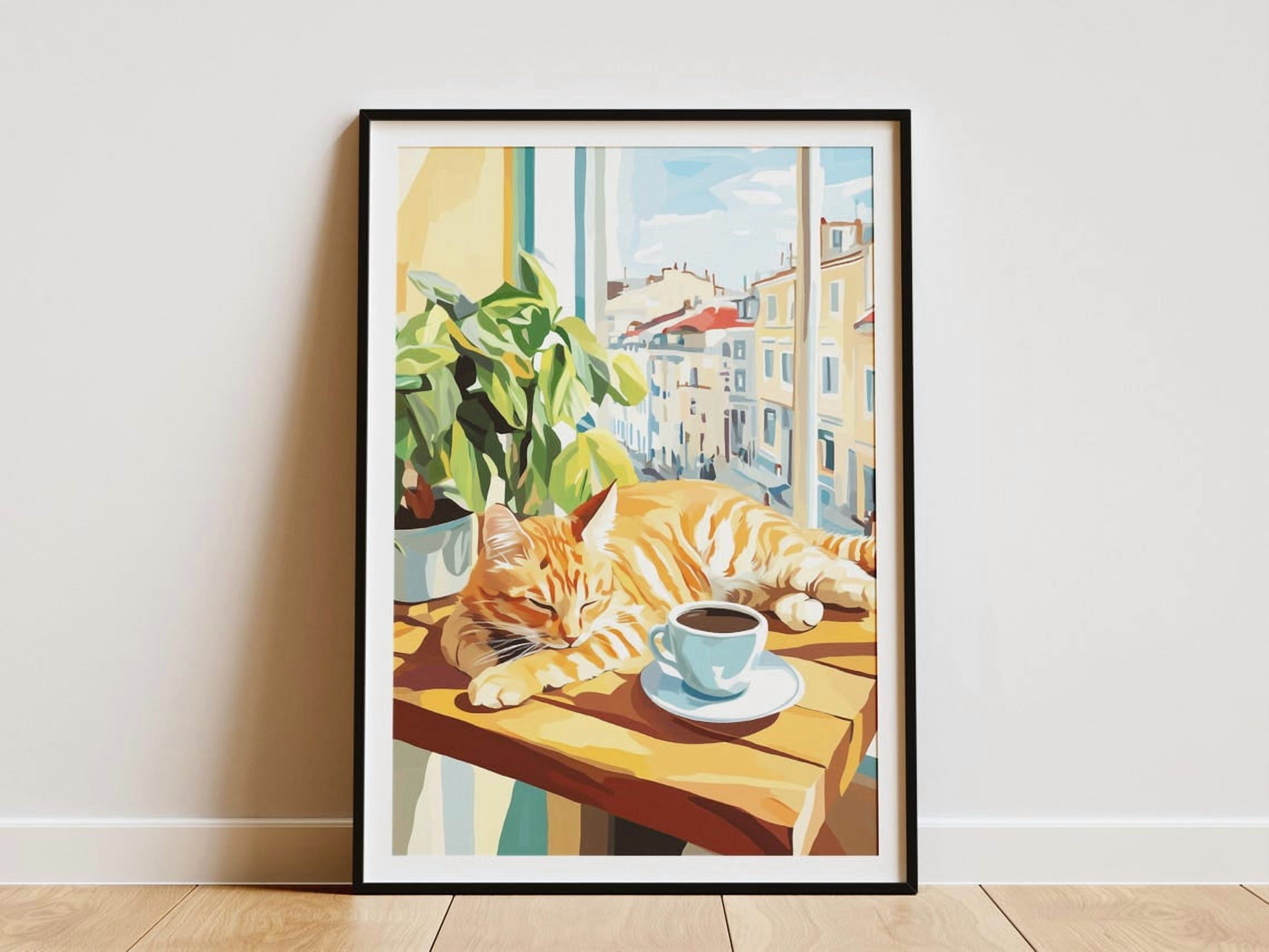 Modroom Bengal Cat Cafe Art Print Style Poster Orange Cat Coffee Shop ...