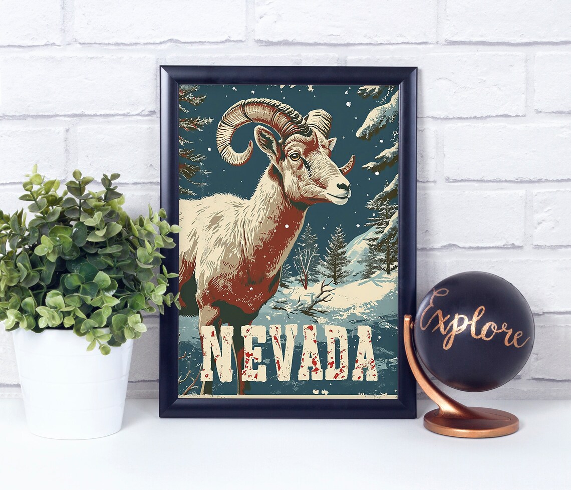 Modroom Bighorn Sheep Nevada State Animal Poster Vintage Retro Wildlife ...
