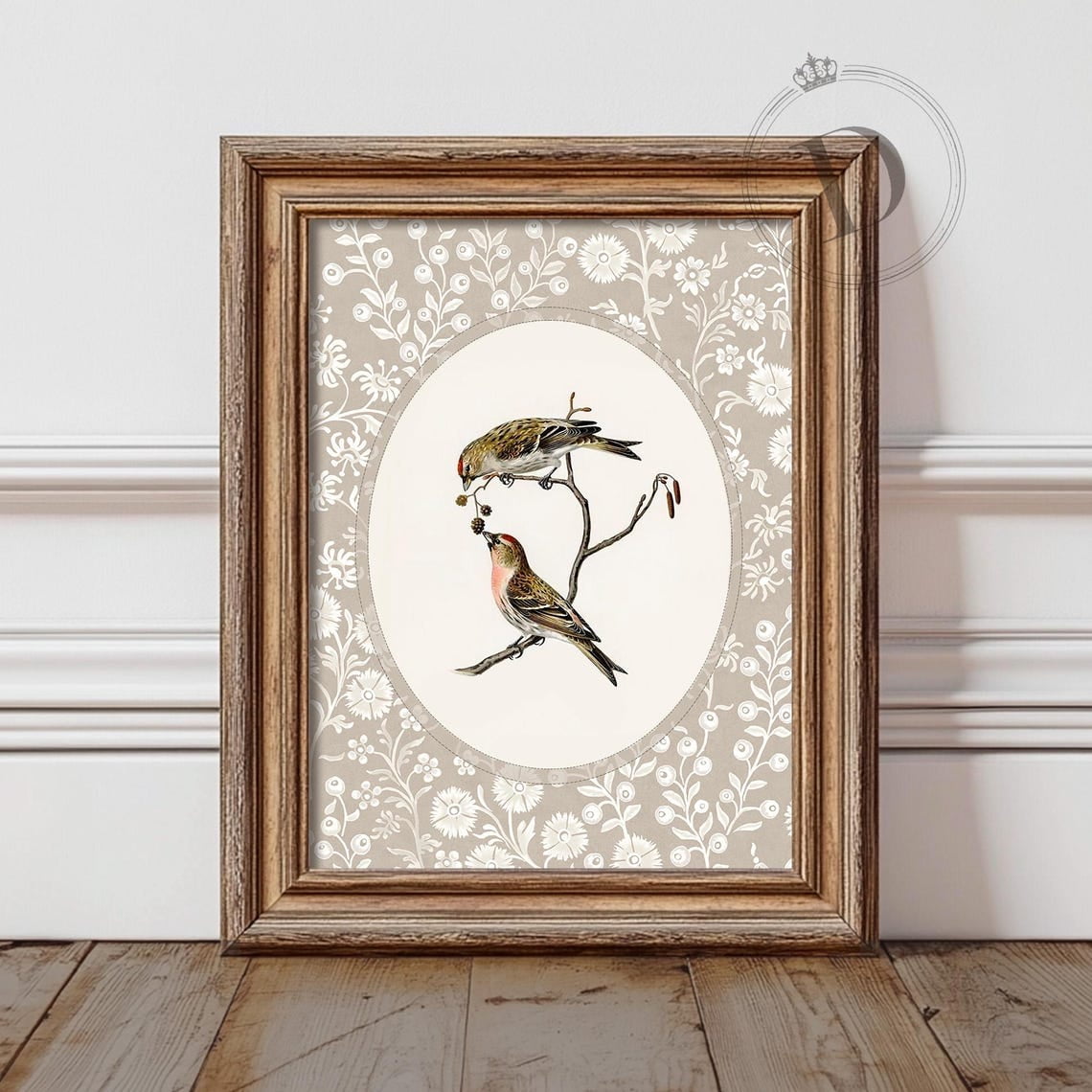 Modroom Bird, Spring, Romantic Bird Branch Print, Cottagecore Oval ...