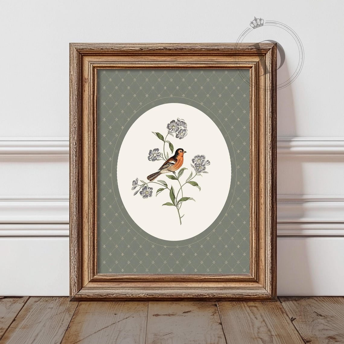 Modroom Bird, Spring, Vintage Floral Bird Print, Cottagecore Oval Decor ...