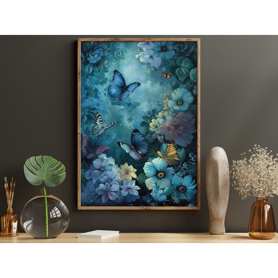 Modroom Blue Butterflies Poster, Enchanted Forest Wall Art, Mystical ...