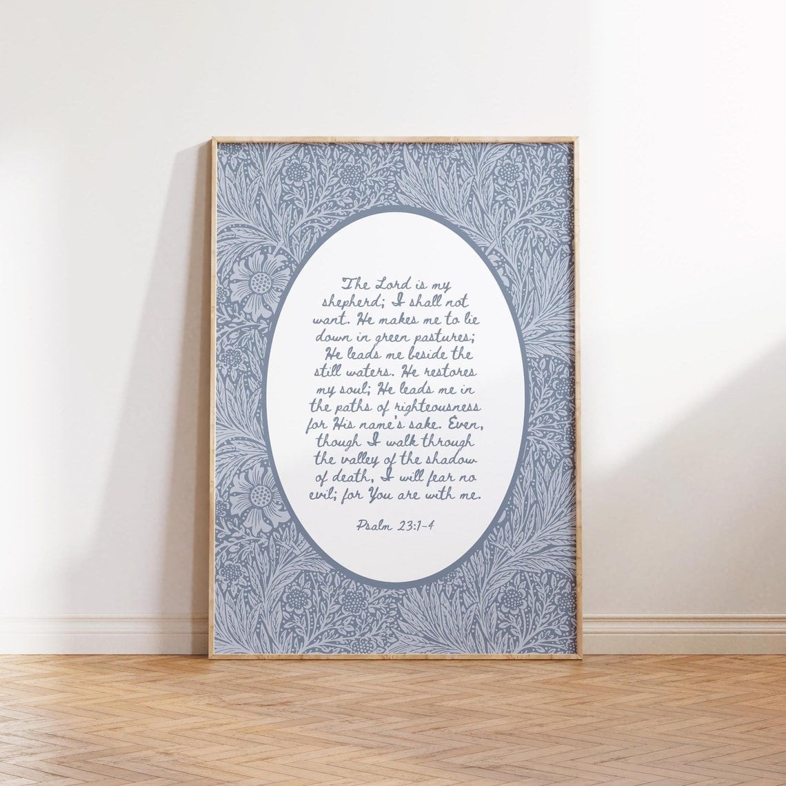 Modroom Blue Christian Wall Art Psalm 23 Bible Verse Vintage Print ...