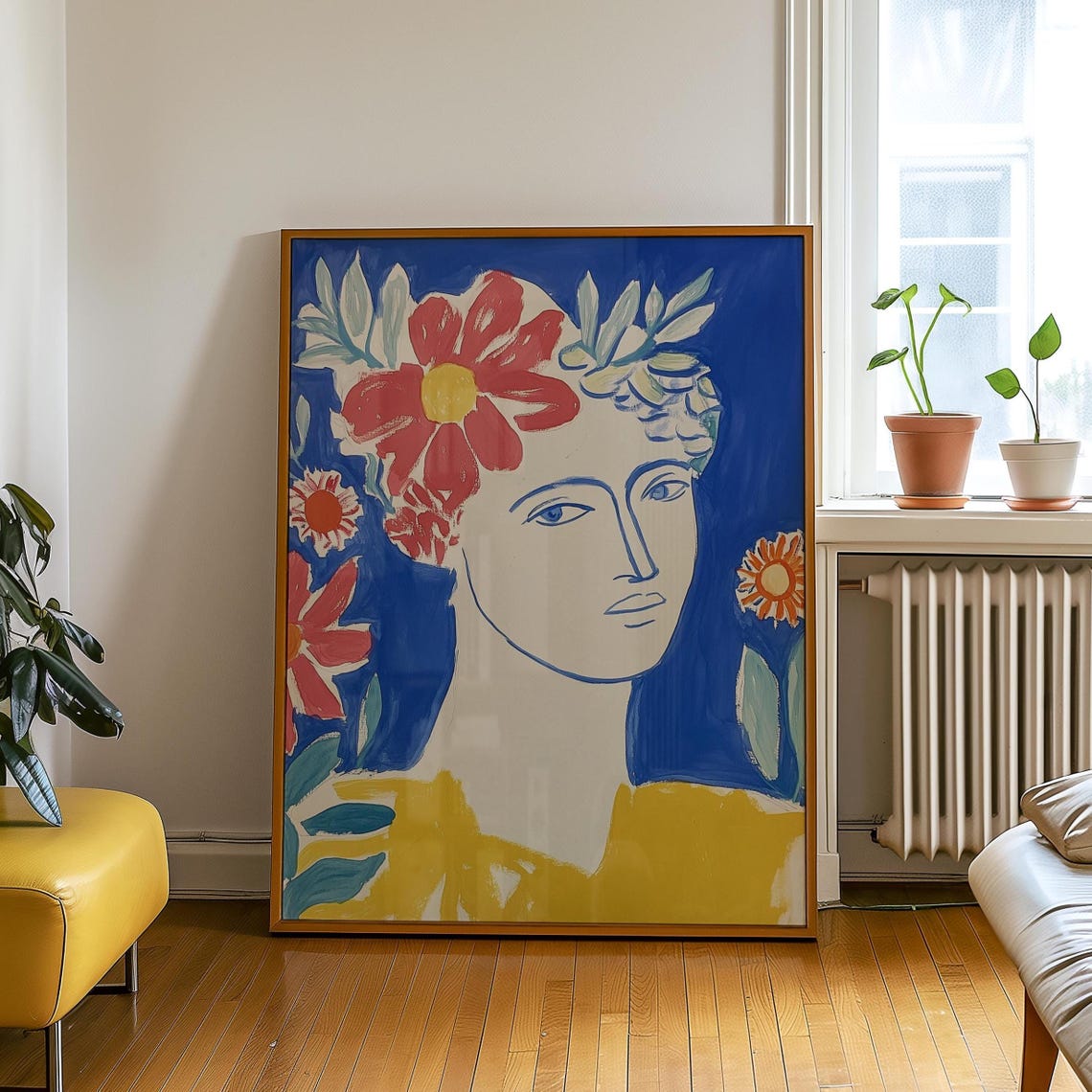Modroom Blue Greek Bust Wall Art Print – Bold Floral For Gallery Wall ...