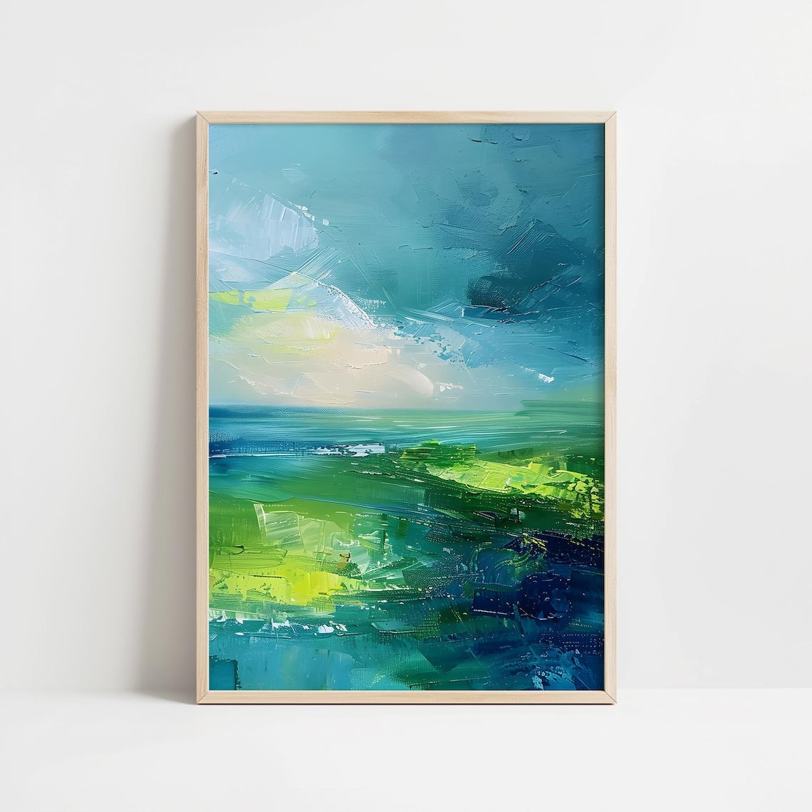 Modroom Blue Green Abstract Wall Art Painting, Modern Abstract Colorful ...