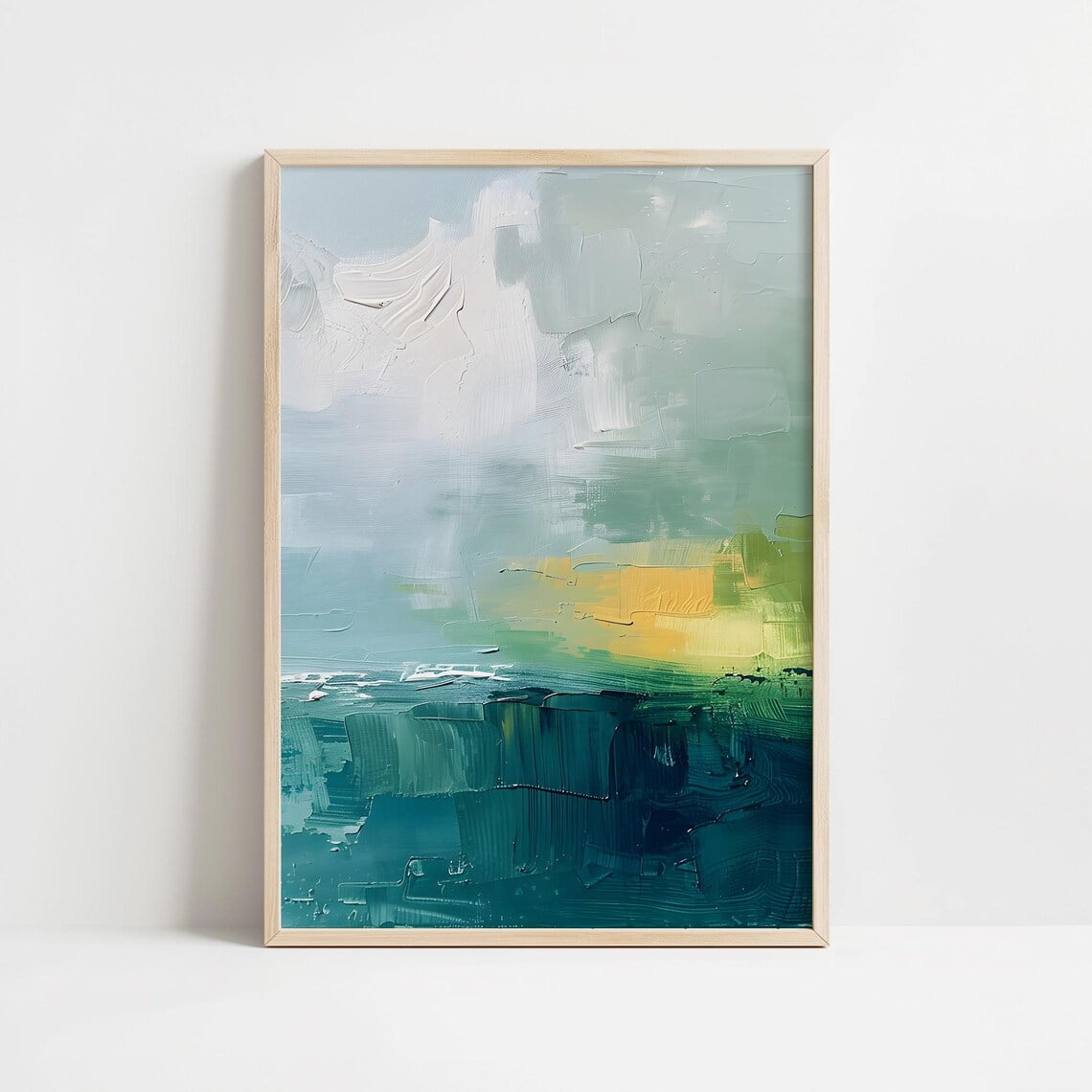 Modroom Blue Green Abstract Wall Art Painting, Modern Abstract Colorful ...
