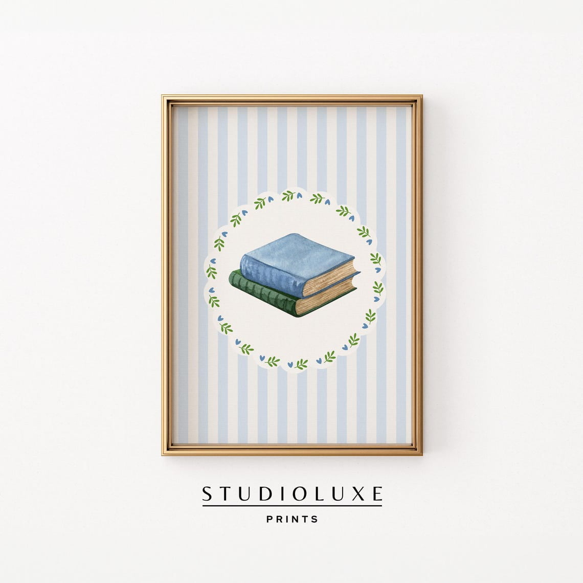 Modroom Blue And Green Book Stack Print, Book Lover Wall Art, Coquette ...