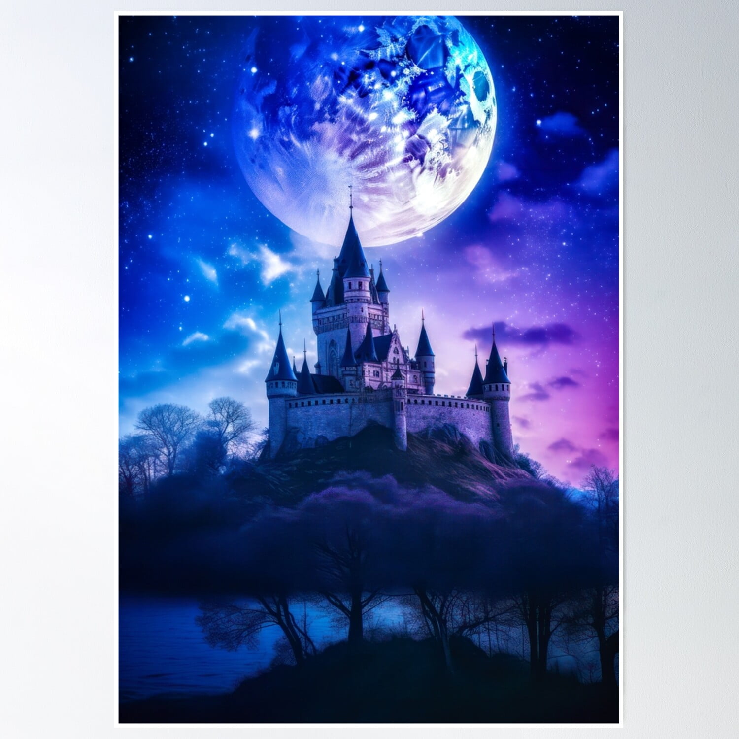 Modroom Blue Moon Castle Poster Wall Art, Modern Wall Decor, 16x24 ...