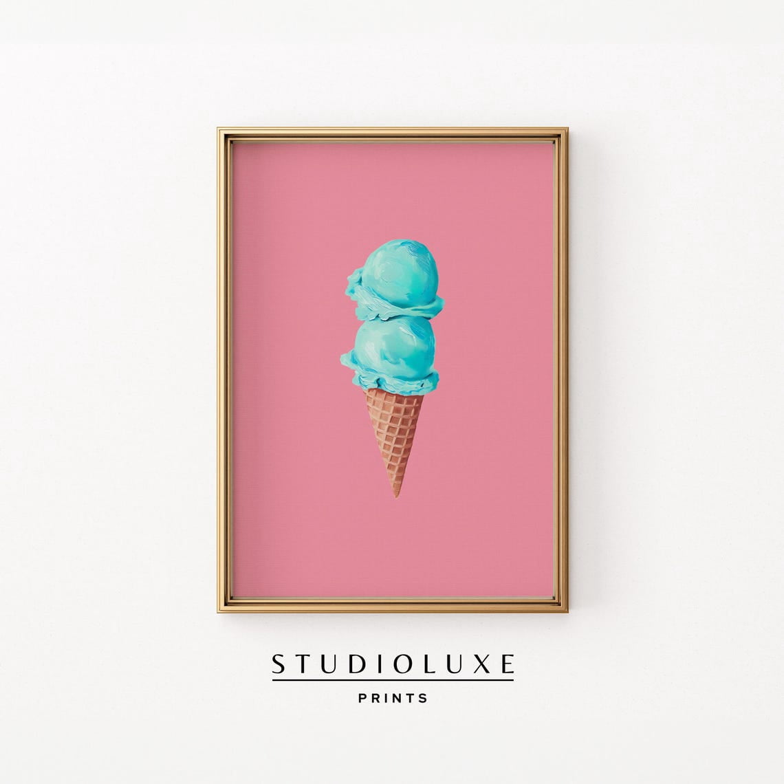 Modroom Blue Moon Ice Cream Wall Art Print, Retro Dessert, Pink ...
