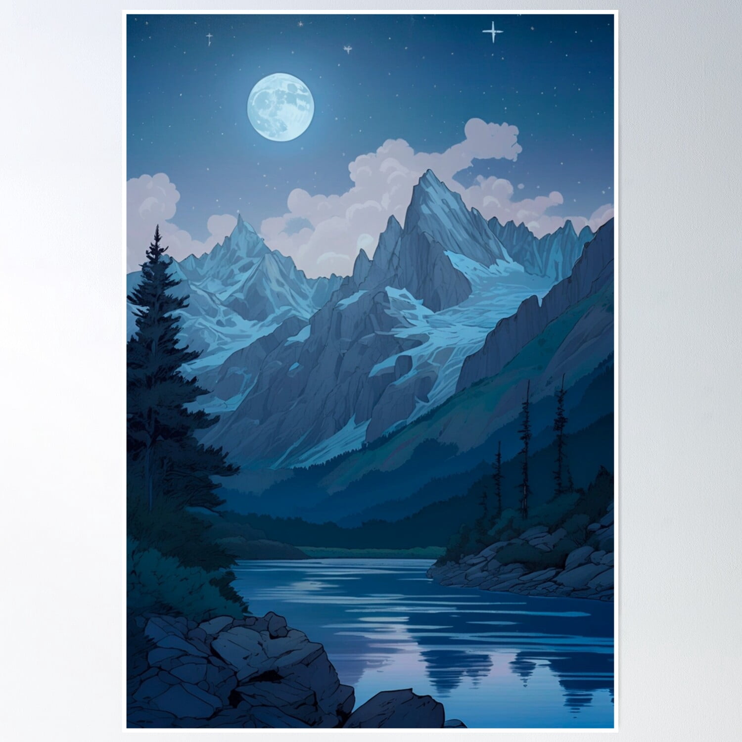 Modroom Blue Moon Rocky Mountains Hiking Poster Wall Art, Modern Wall ...