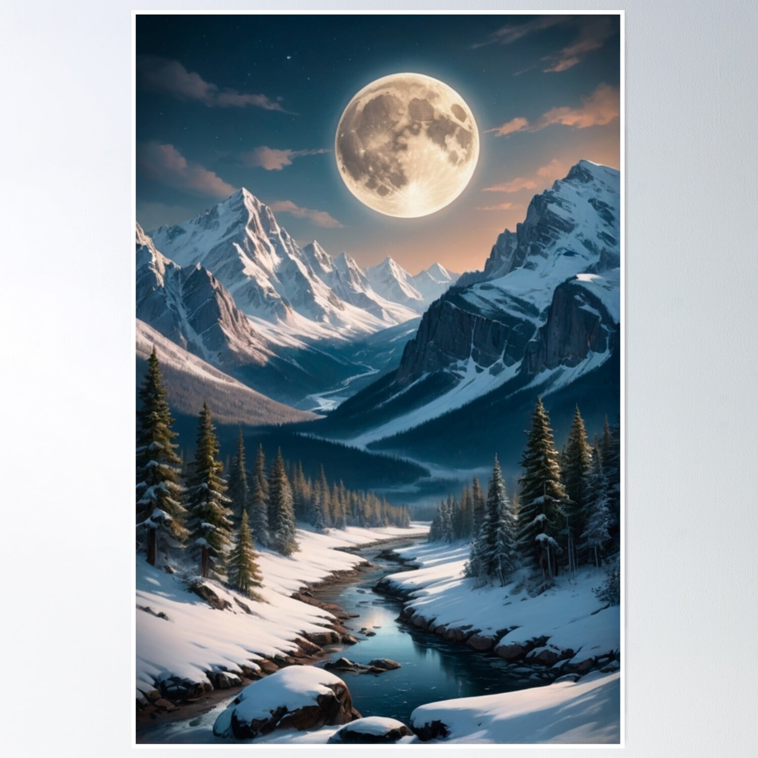 Modroom Blue Moon Snowed Rocky Mountains Hiking Poster Wall Art, Modern ...