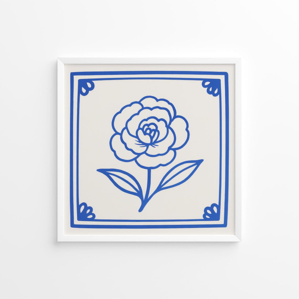 Modroom Blue Rose Tile Poster - Minimal Floral Line Art With ...
